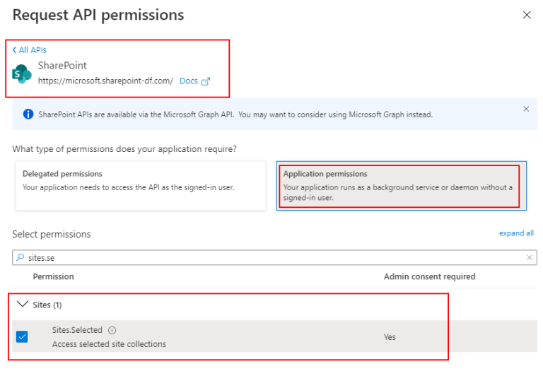 How to use Microsoft graph SharePoint Sites.Selected application ...